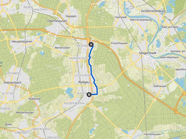 Von Ulmenweg, Rodgau nach Freiherr-vom-Stein-Straße, Rodgau ...